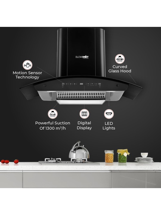 BLOWHOT 90cm 1300 m³/h With Installation Kit Filterless Autoclean Chimney, 15 Year Warranty on ...